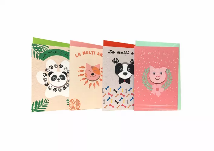 Set 4 felicitari 3D Animalute Dragute A6 plic colorat inclus GCPSETFE2 ...