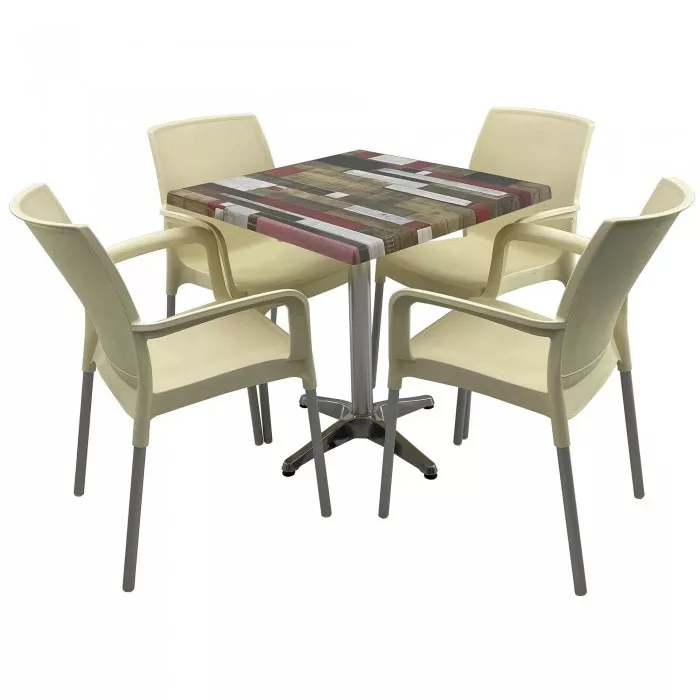 Set bistro de exterior masa patrata 70x70cm Raki Redden Wood blat ...