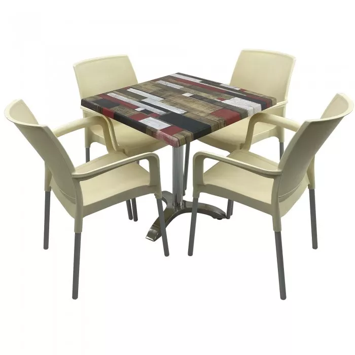 Set bistro de exterior masa patrata 80x80cm Raki Redden Wood blat ...