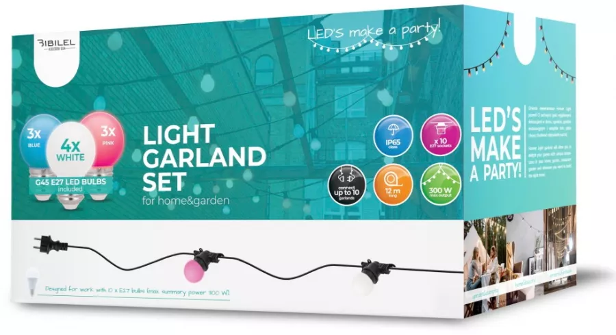 Ghirlanda luminoasa 12 m cu 10 becuri albe LED G45 IP65 pentru interior ...