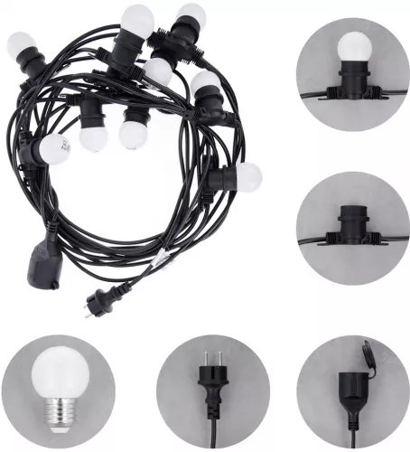Ghirlanda luminoasa 12 m cu 10 becuri albe LED G45 IP65 pentru interior ...
