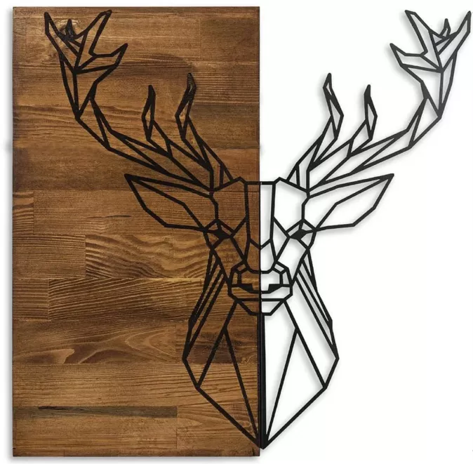 Decoratiune de perete Deco Art Studio Casa Lemn si metal Design Cerb 56 ...