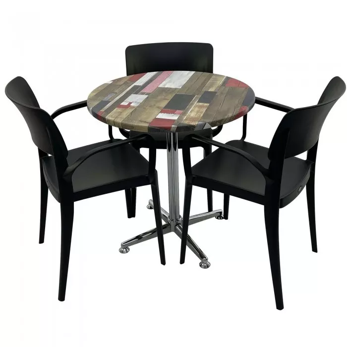 Set mobila de terasa restaurant RAKI Redden Wood masa rotunda 70cm cu ...