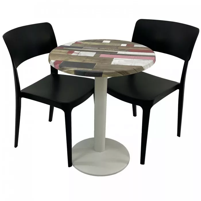 Set mobila de terasa cafenea RAKI Redden Wood masa rotunda 60cm cu blat ...