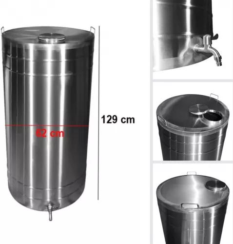 Butoi inox alimentar 350 litri cu dop filet si canea inox B350 - cel.ro