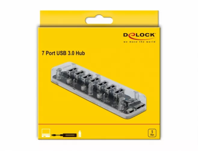 HUB cu 7 x USB 3.0-A alimentare USB Transparent Delock 64088 64088 - cel.ro