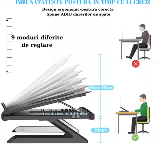 Stand pentru laptop ergonomic si portabil care asigura o ventilare ...