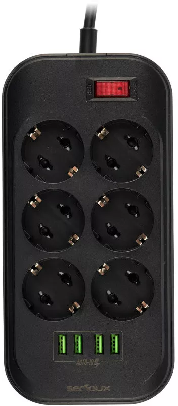 Priza/prelungitor Serioux SRX-PS66B 6x Schuko 4x USB SRXP-PS66B - cel.ro