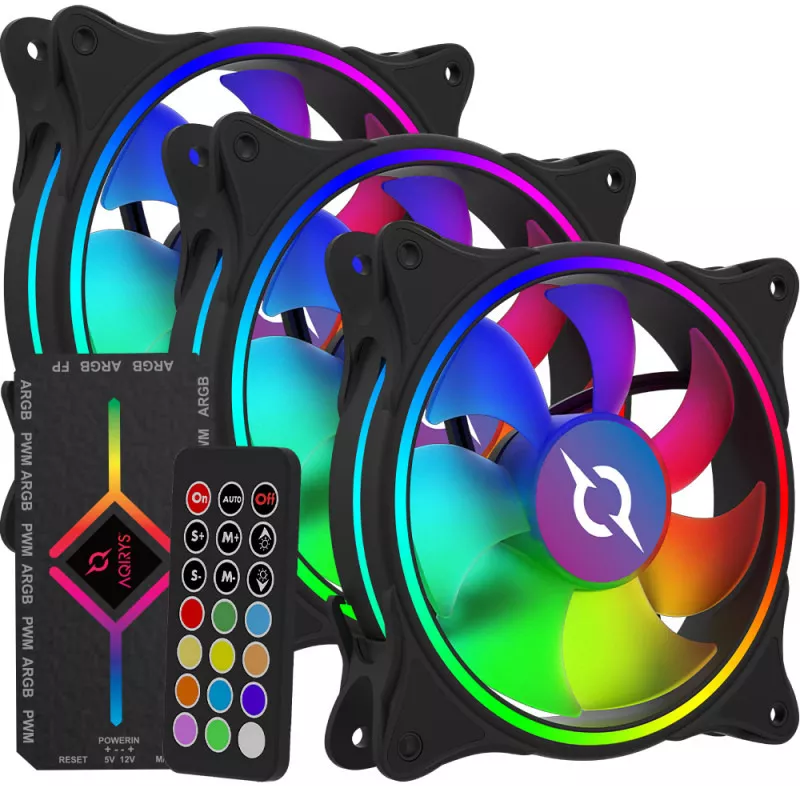 Kit 3 Ventilator radiator AQIRYS Vela ARGB 120mm cu telecomanda si ...