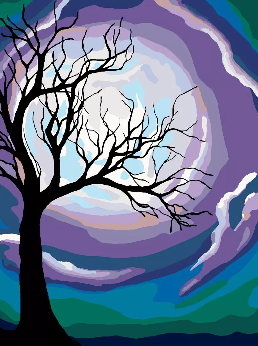 Set pictura pe numere Copac si luna 3296 panza bumbac pe rama lemn 90x120 cm - cel.ro