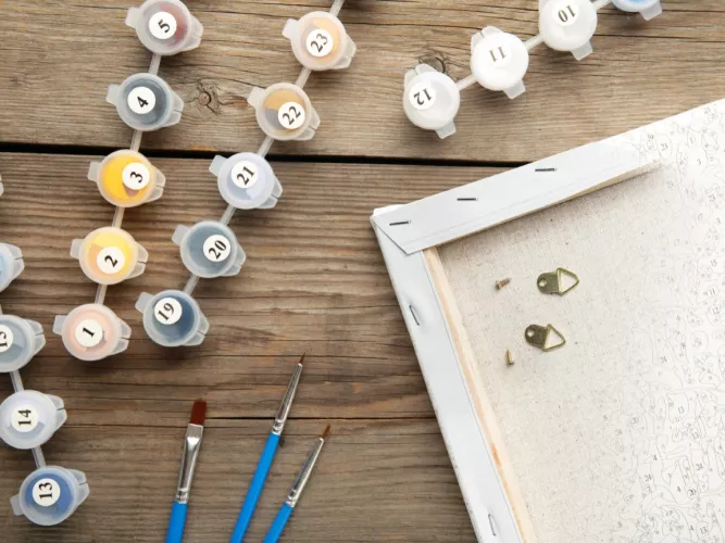 Set pictura pe numere Frunze tropicale v21 panza bumbac pe rama lemn 80x100