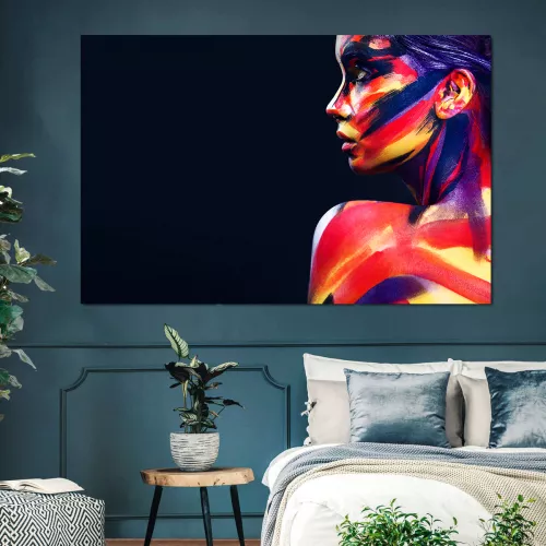 Tablou canvas Portret cu machiaj colorat 9527 panza 360g pe sasiu lemn ...