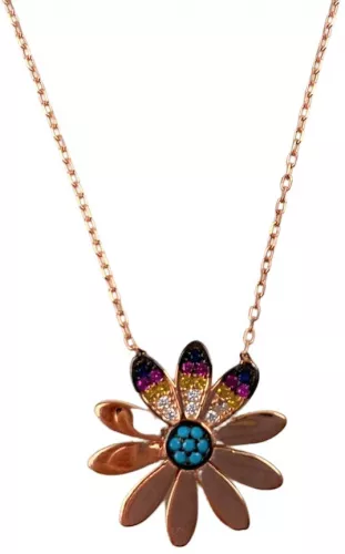 Colier Argint 925 Margareta cu Zirconii Multicolore Placat cu Aur Roz ...