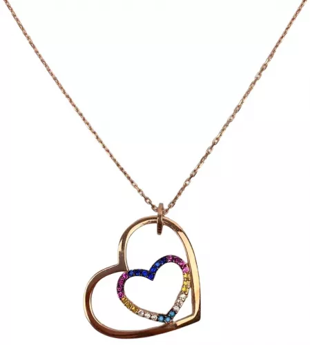 Colier din Argint 925 Inima Placata cu Aur Roz cu Zirconii Multicolore ...