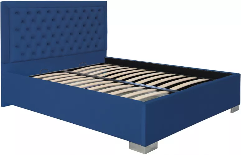 Pat dublu tapitat Louisiana cu picioare 120/200 cm culoare albastru cu ...