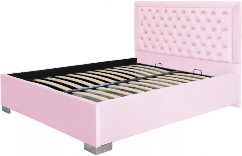 Pat dublu tapitat Louisiana cu picioare 140/200 cm culoare roz cu ...