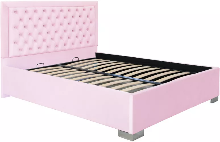 Pat dublu tapitat Louisiana cu picioare 140/200 cm culoare roz cu ...