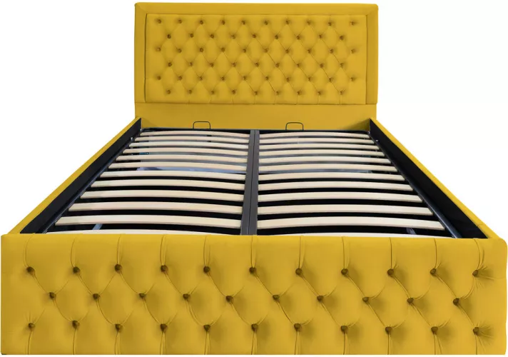 Pat dublu tapitat Louisiana Deluxe 120/200 cm culoare galben mustar cu ...