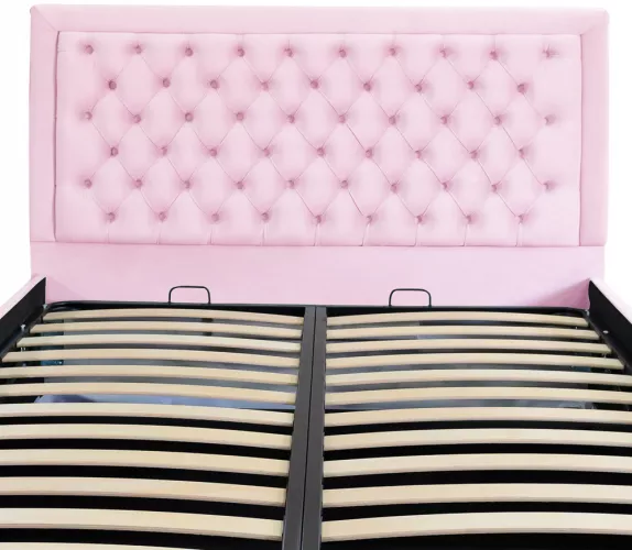 Pat dublu tapitat Louisiana Deluxe 140/200 cm culoare roz cu somiera ...