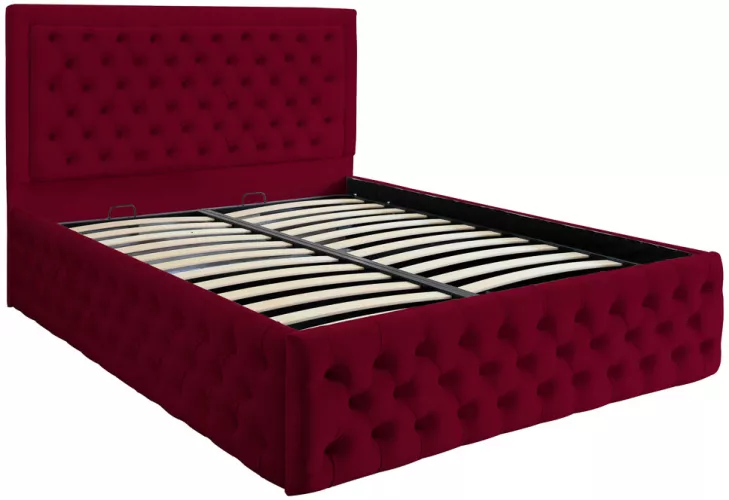 Pat dublu tapitat Louisiana Deluxe 160/200 cm culoare visiniu cu somiera - cel.ro