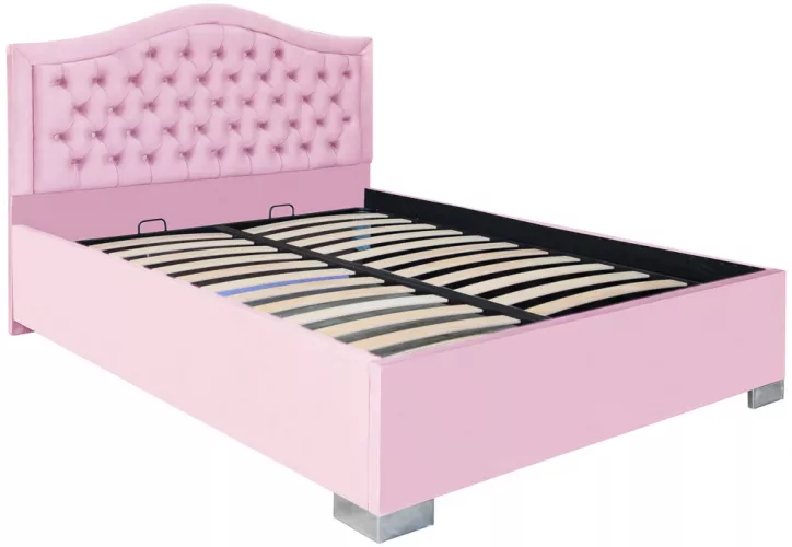 Pat dublu tapitat model Arizona cu picioare 140/200 cm culoare roz cu ...