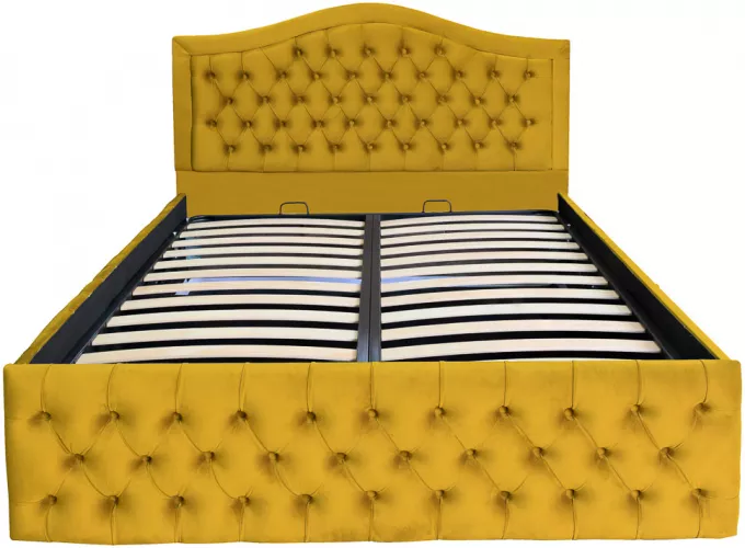 Pat dublu tapitat model Arizona Deluxe 120/200 cm culoare galben mustar ...