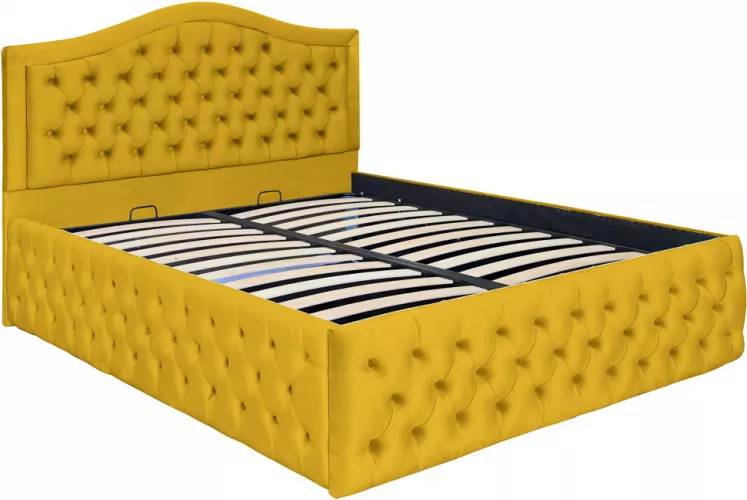 Pat dublu tapitat model Arizona Deluxe 200/200 cm culoare galben mustar ...