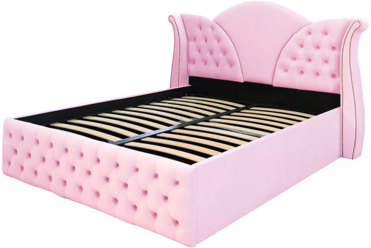 Pat dublu tapitat model Florida 140/200 cm culoare roz cu somiera ...