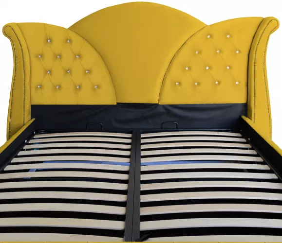 Pat dublu tapitat model Florida Deluxe 140/200 cm culoare galben mustar ...
