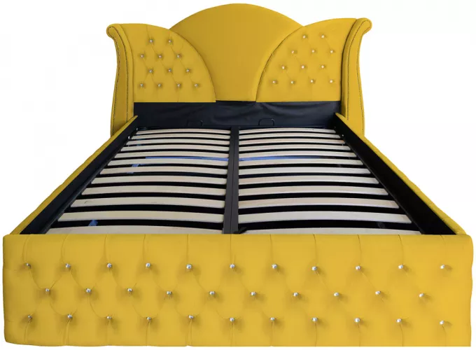 Pat dublu tapitat model Florida Deluxe 140/200 cm culoare galben mustar ...