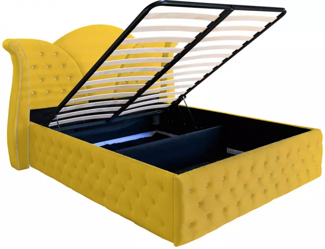 Pat dublu tapitat model Florida Deluxe 140/200 cm culoare galben mustar ...
