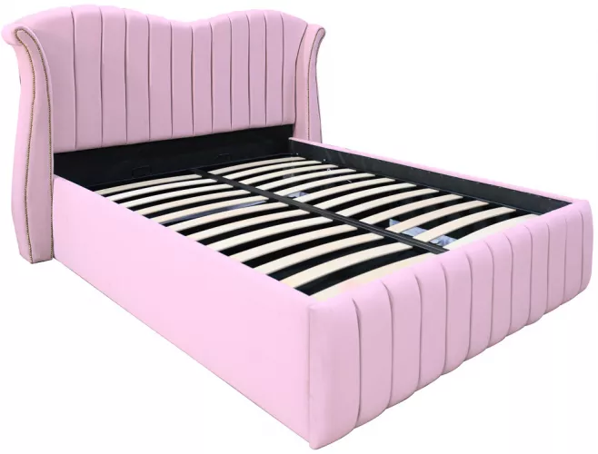 Pat dublu tapitat model Hawaii 140/200 cm culoare roz cu somiera ...