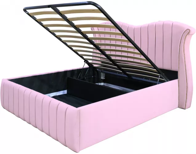 Pat dublu tapitat model Hawaii 140/200 cm culoare roz cu somiera ...