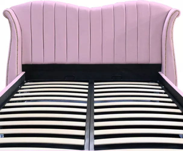 Pat dublu tapitat model Hawaii 140/200 cm culoare roz cu somiera ...