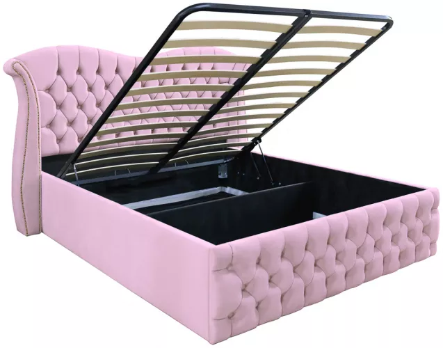 Pat dublu tapitat model Indiana 180/200 cm culoare roz cu somiera ...