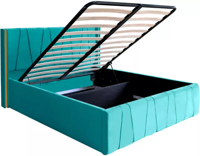 Pat dublu tapitat model Montana 140/200 culoare turcoaz cu somiera ...