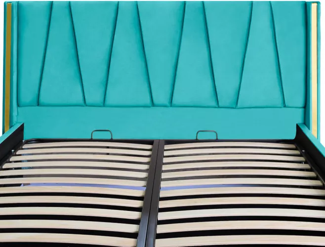 Pat dublu tapitat model Montana 140/200 culoare turcoaz cu somiera ...