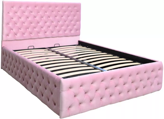 Pat dublu tapitat model Texas Deluxe 140/200 cm culoare roz cu somiera ...