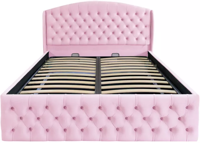 Pat dublu tapitat model Vancouver 140/200 cm culoare roz cu somiera ...