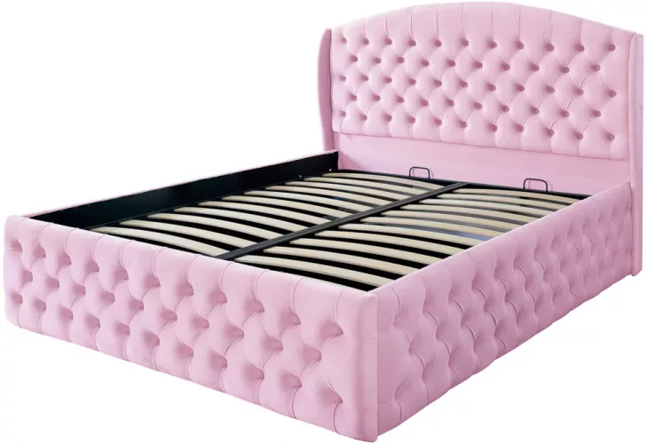 Pat dublu tapitat model Vancouver Deluxe 140/200 cm culoare roz cu ...