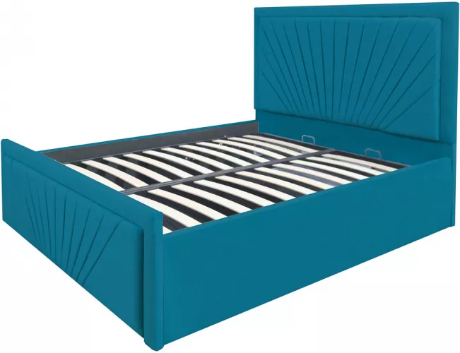 Pat dublu tapitat model Virginia 180/200 cm culoare turcoaz cu somiera ...