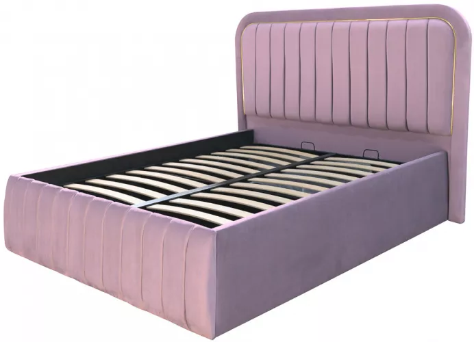 Pat dublu tapitat Oregon 140/200 cm roz cu somiera metalica rabatabila ...