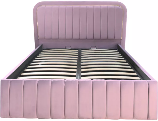 Pat dublu tapitat Oregon 140/200 cm roz cu somiera metalica rabatabila ...