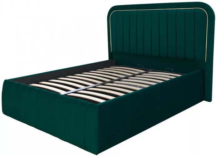 Pat dublu tapitat Oregon 140/200 cm verde cu somiera metalica ...