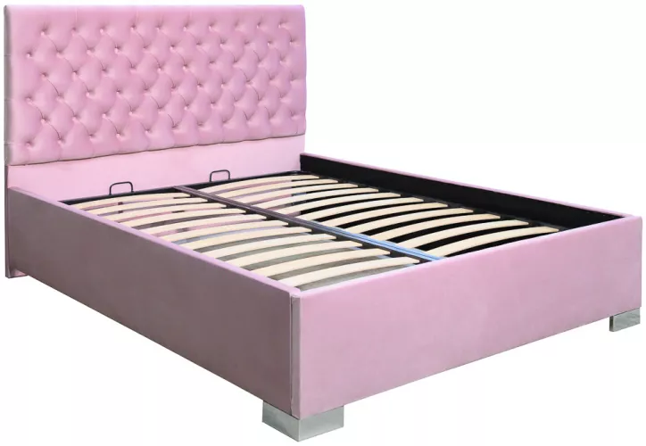 Pat dublu tapitat Texas cu picioare dimensiune 120/200 cm culoare roz ...