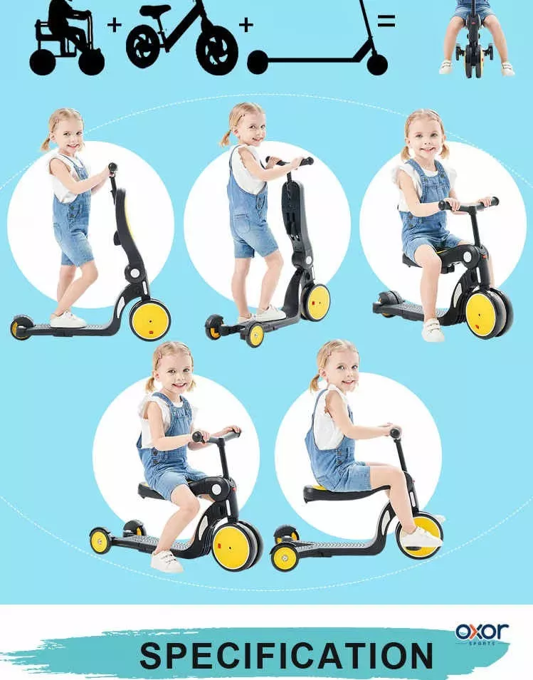 Trotineta pentru copii Oxor 3 in 1 Negru/Galben transformabila OX ...