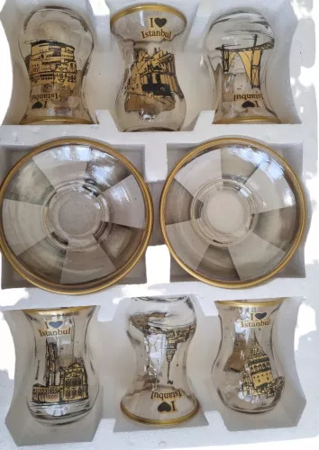 Set 6 pahare ceai turcesc din sticla I love Istanbul Acar 5949221695501 ...