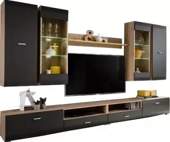 Set mobilier living fit 280cm lungime 43cm latime 195cm inaltime negru ...