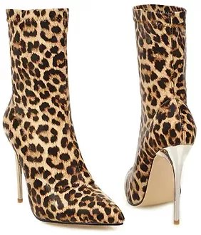 Botine leopard aspect lucios cu toc stiletto auriu Aliyah - 38 Leopard ...