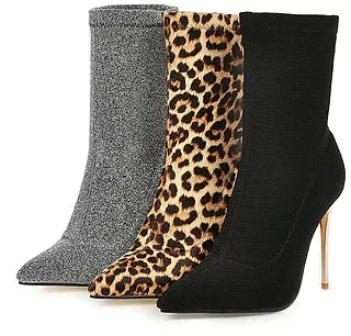 Botine leopard aspect lucios cu toc stiletto auriu Aliyah - 38 Leopard ...